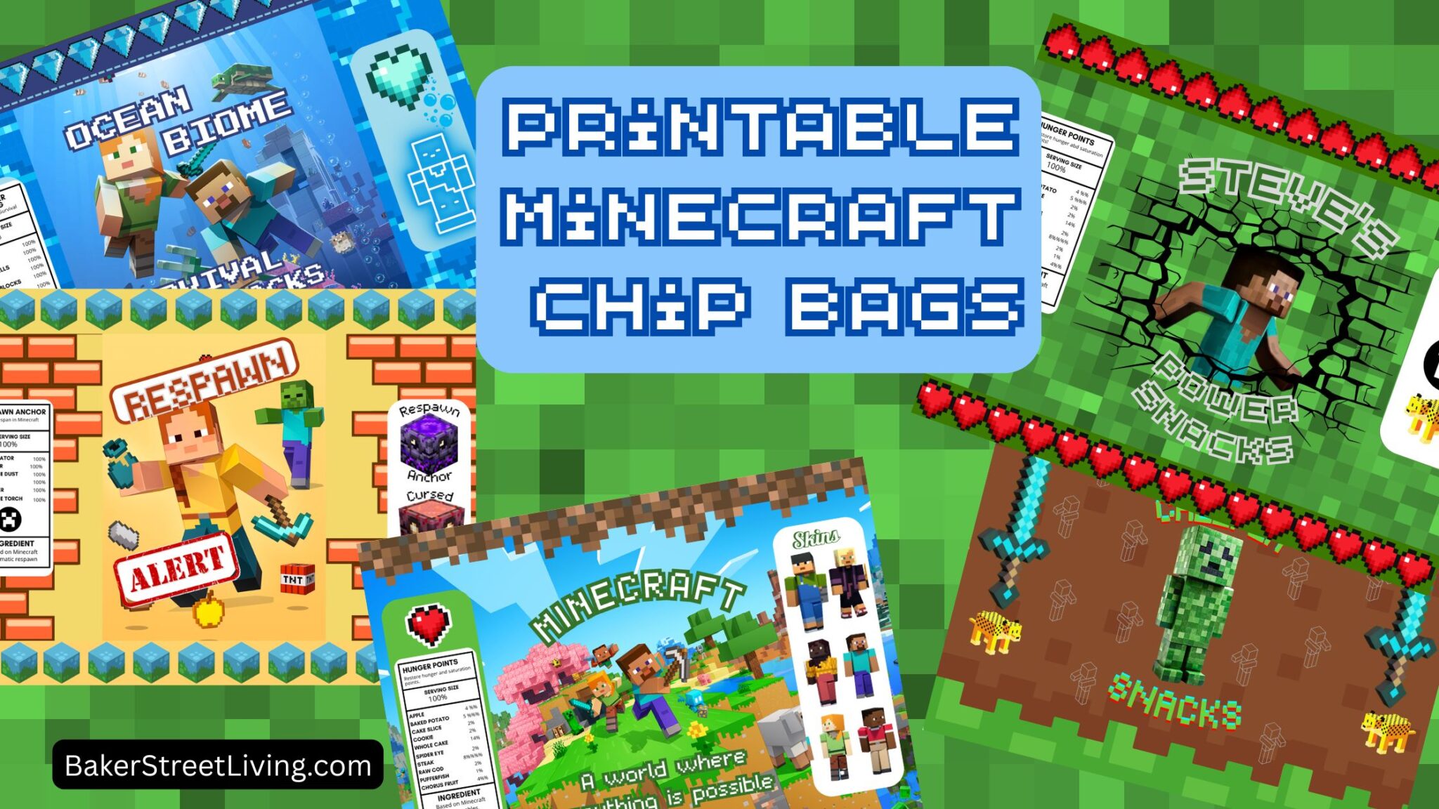 Free Printable Minecraft Chip Bags. (Easy DIY) - Baker Street Living