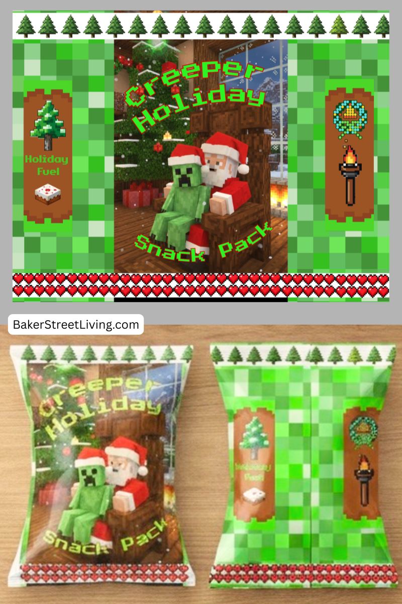 Free Printable Minecraft Snack Bag for Christmas. - Baker Street Living