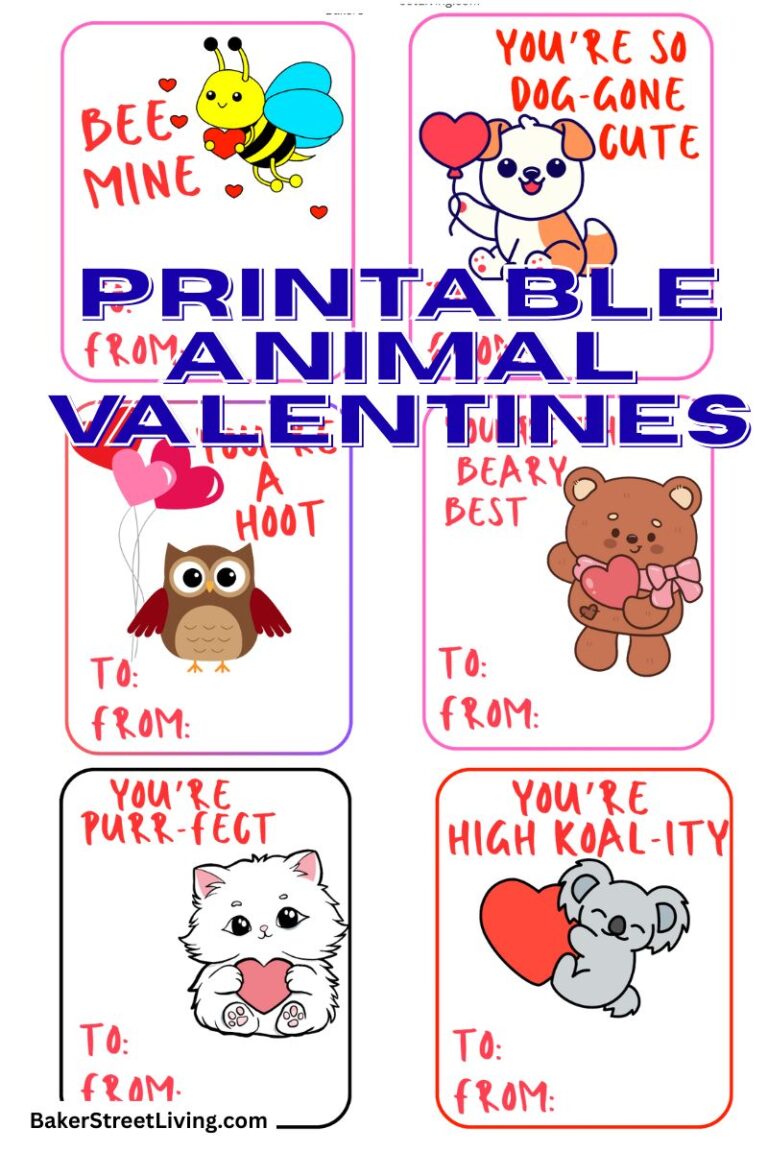 Printable Animal Valentines for Kids - Baker Street Living