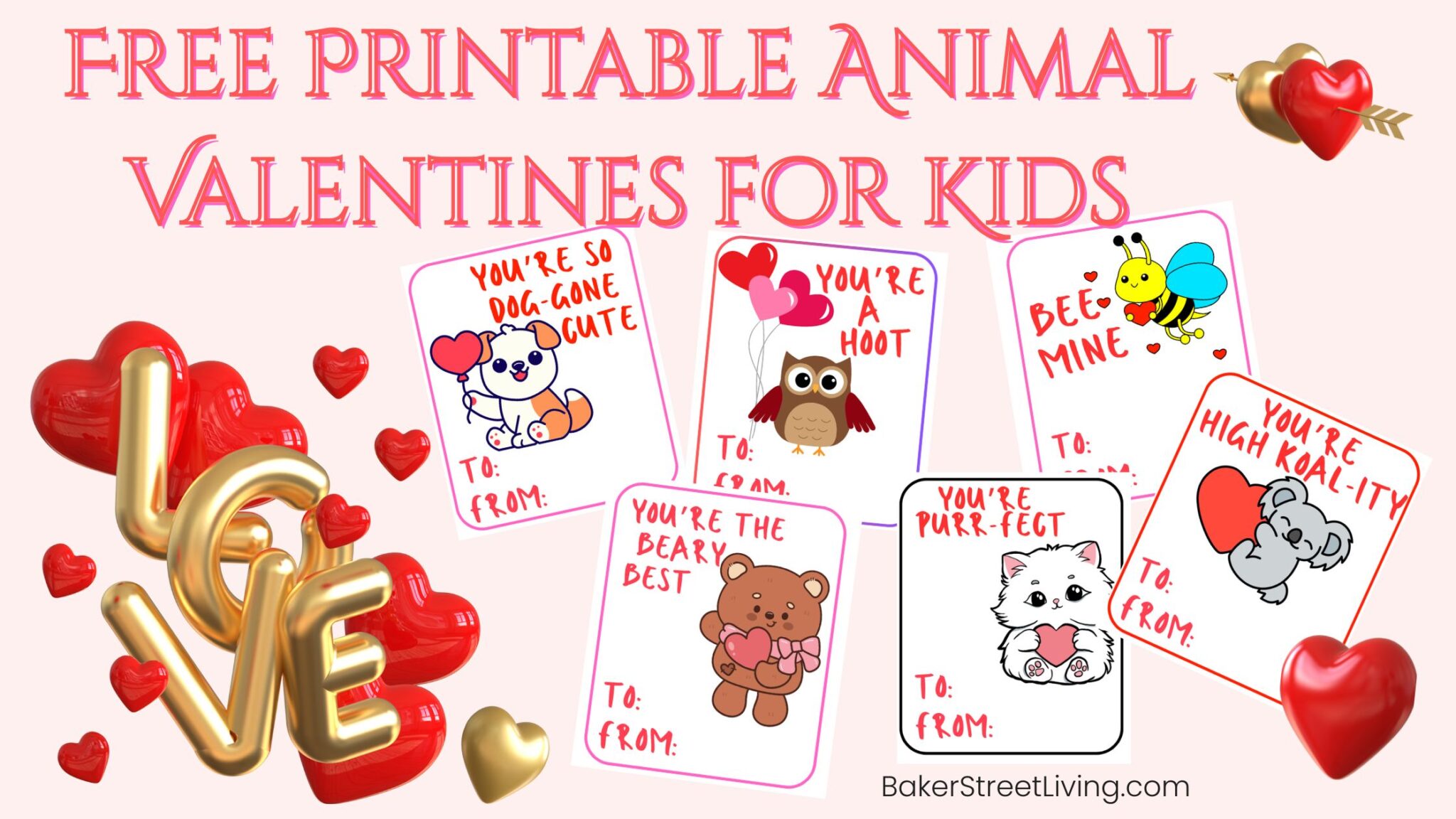Printable Animal Valentines for Kids - Baker Street Living