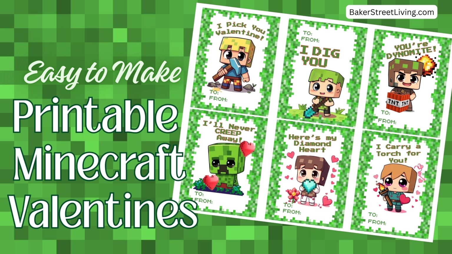 Free Printable Minecraft Valentines (DIY Cards) - Baker Street Living